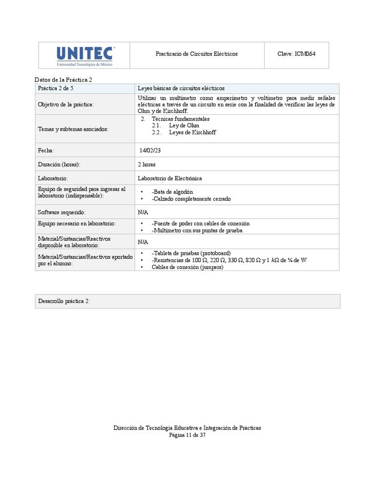 Practica 2 Circuitos Electricos Pdf Voltaje Ingeniería De Edificación