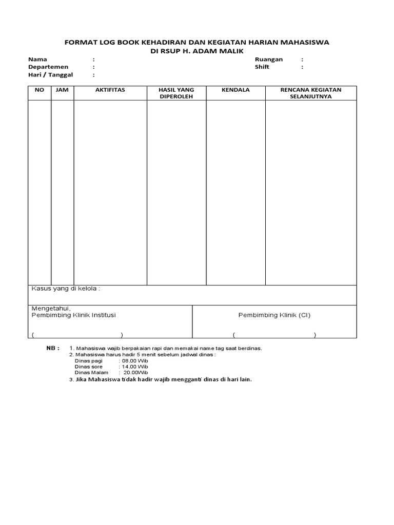 Format Log Book Kehadiran Dan Kegiatan Harian Mahasiswa | PDF