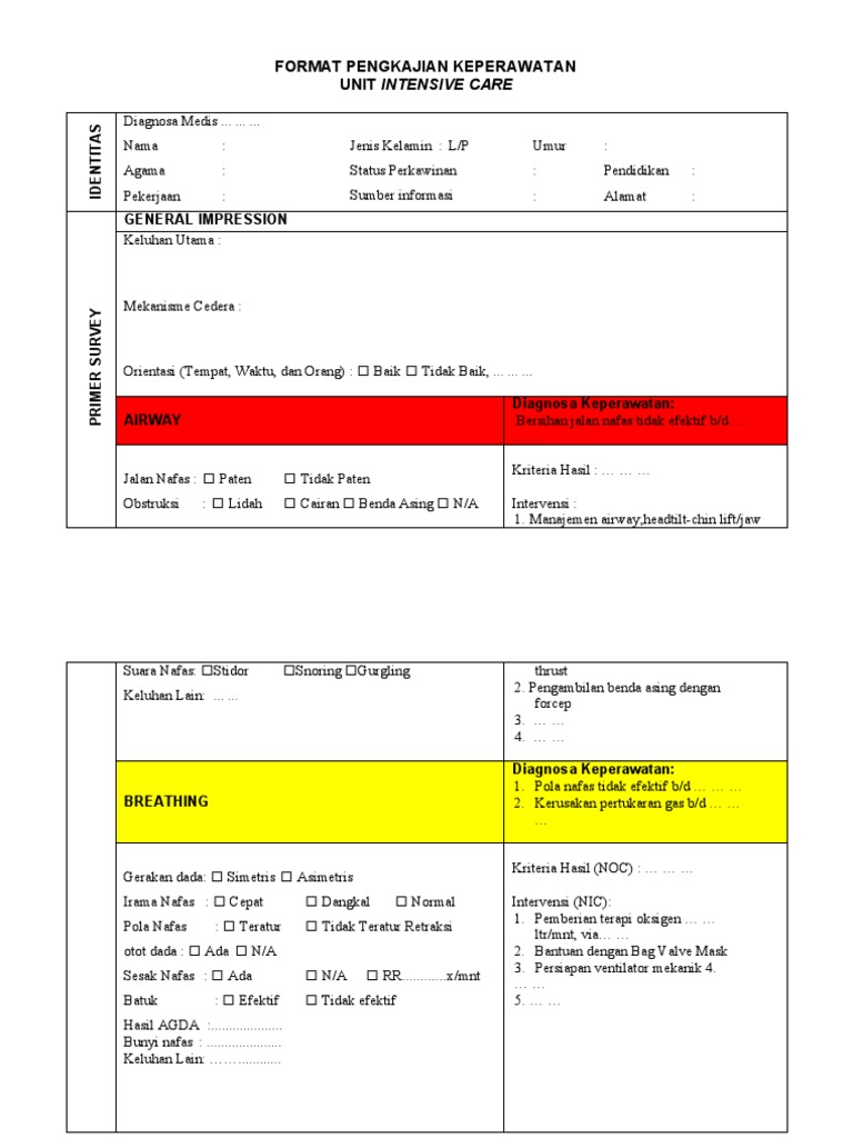 Format Pengkajian Keperawatan Unit Intensive Care | PDF