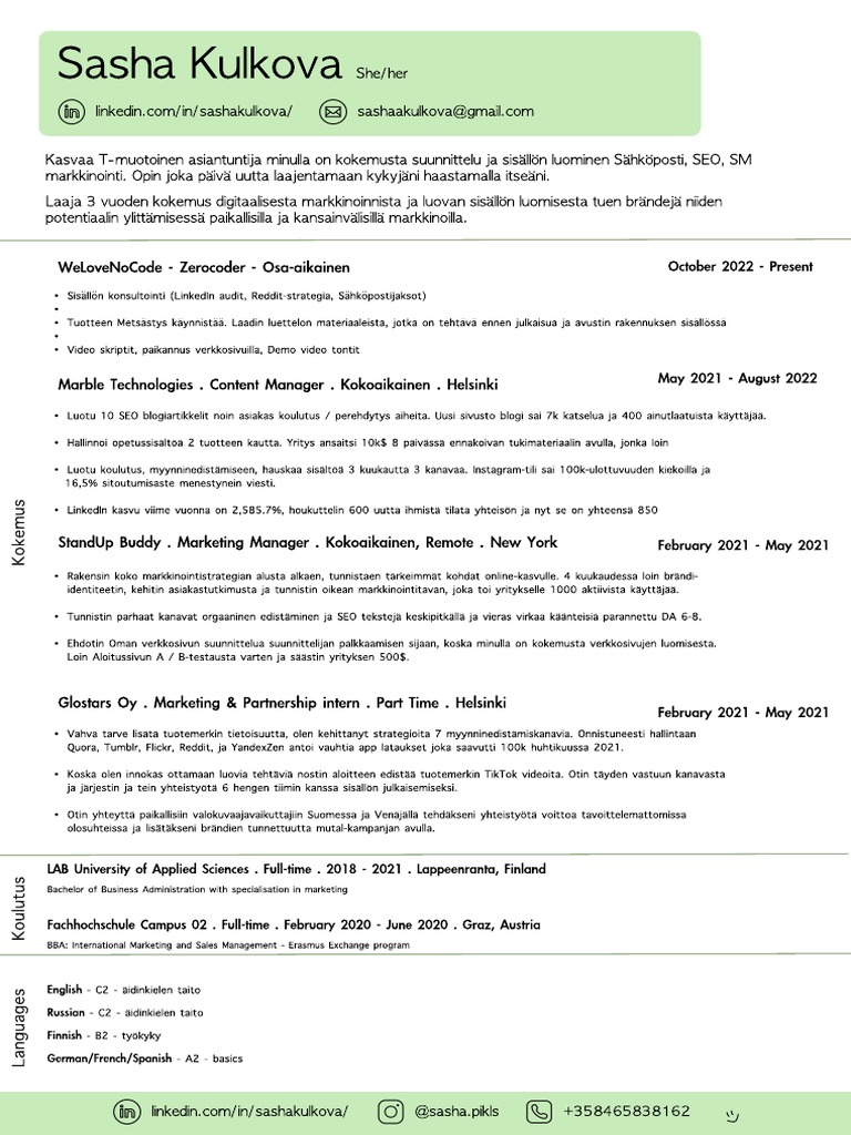 CV Marketing Suomeksi | PDF