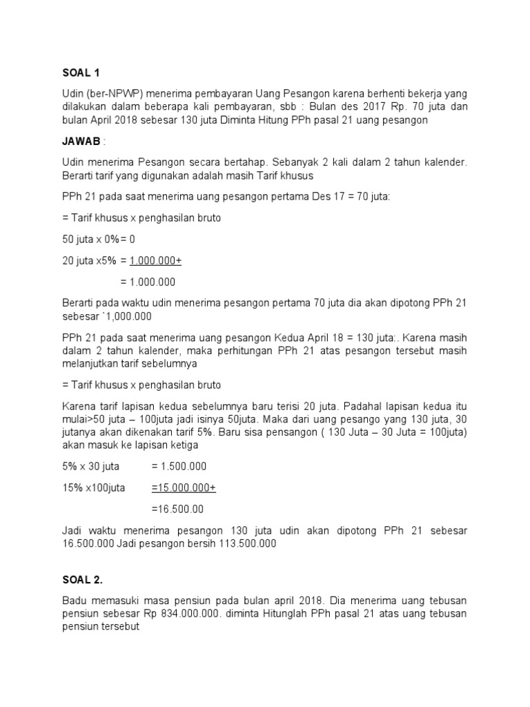 Jawaban Latihan Soal Dan PR Minggu 2 - Perpajakan 2 | PDF