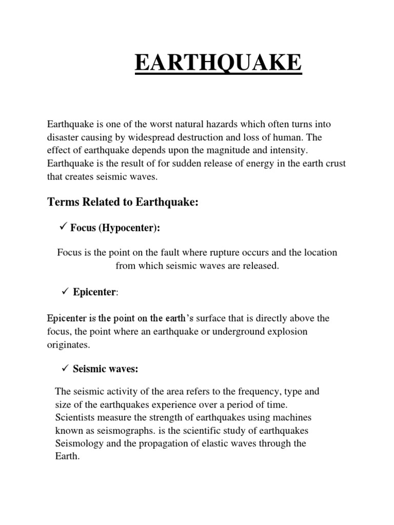 Earthquake: Terms Related To Earthquake | PDF | Earthquakes | Seismology