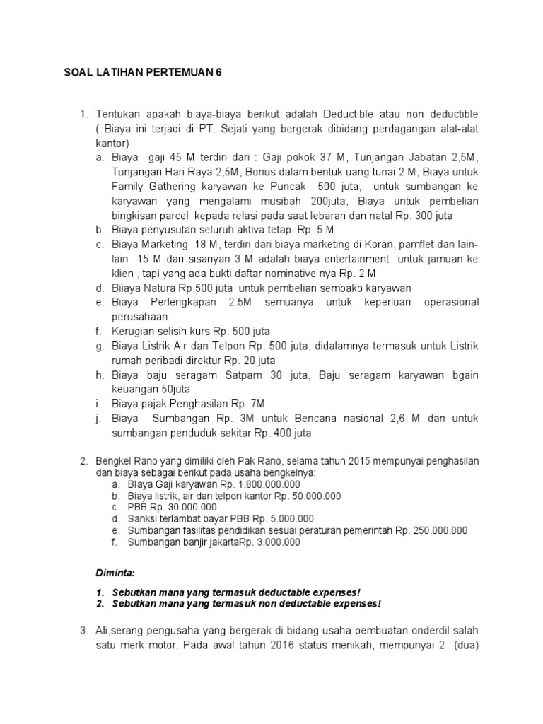 Soal Latihan Deductible & PTKP | PDF