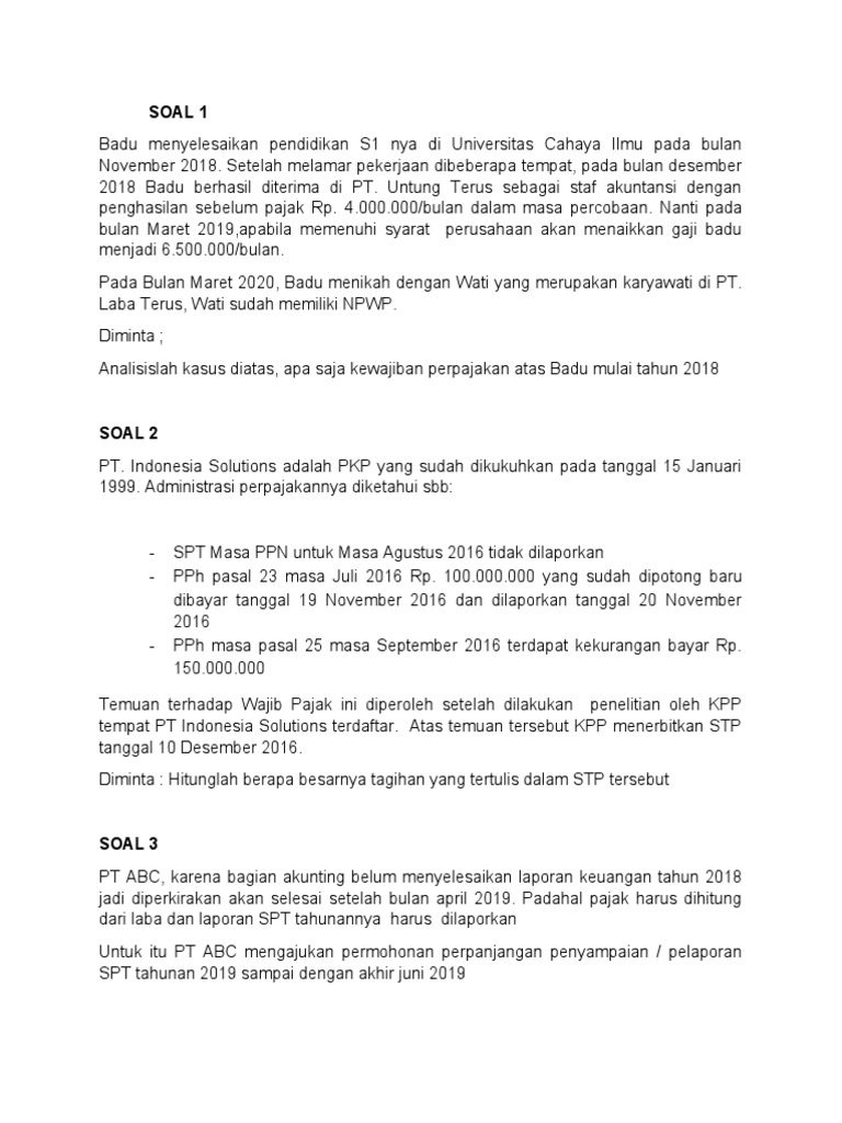Latihan Soal Minggu 3 - Perpajakan 1 - Genap 21-22 | PDF