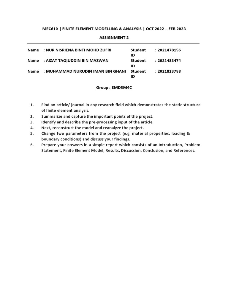 Assingment 2 MEC610 | PDF | Elasticity (Physics) | Deformation (Engineering)