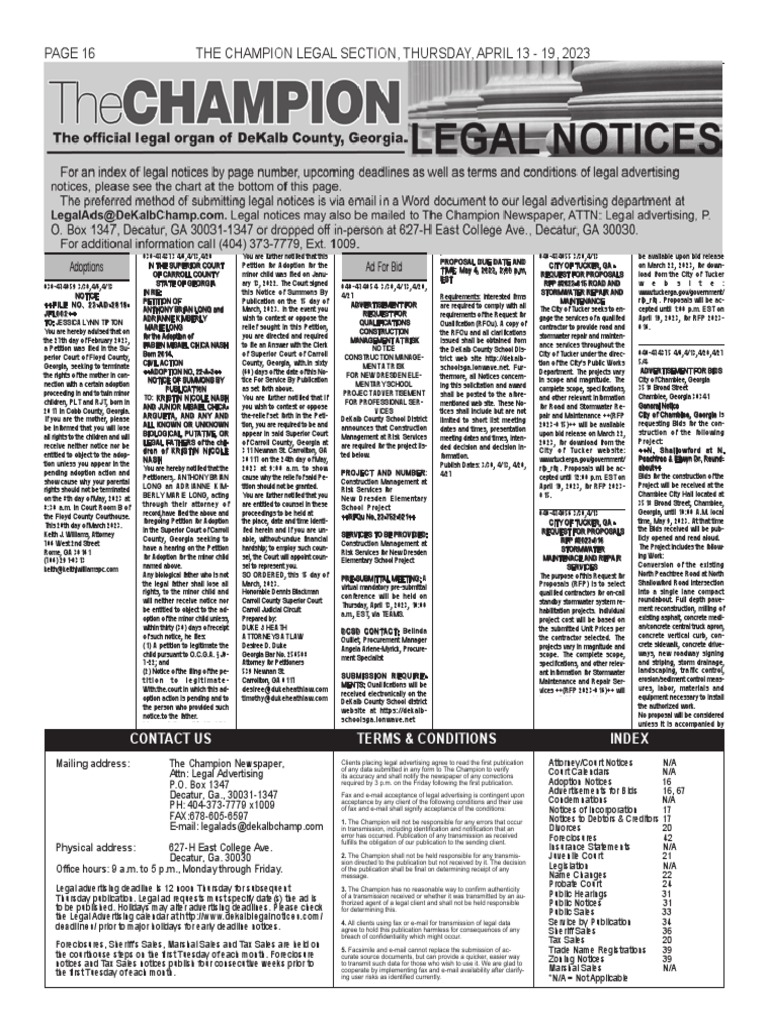 The Champion Legal Ads: 04-13-23 | PDF | Request For Proposal | Business