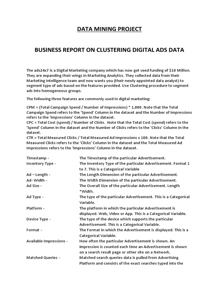 Data Mining Project Pdf Online Advertising Marketing 