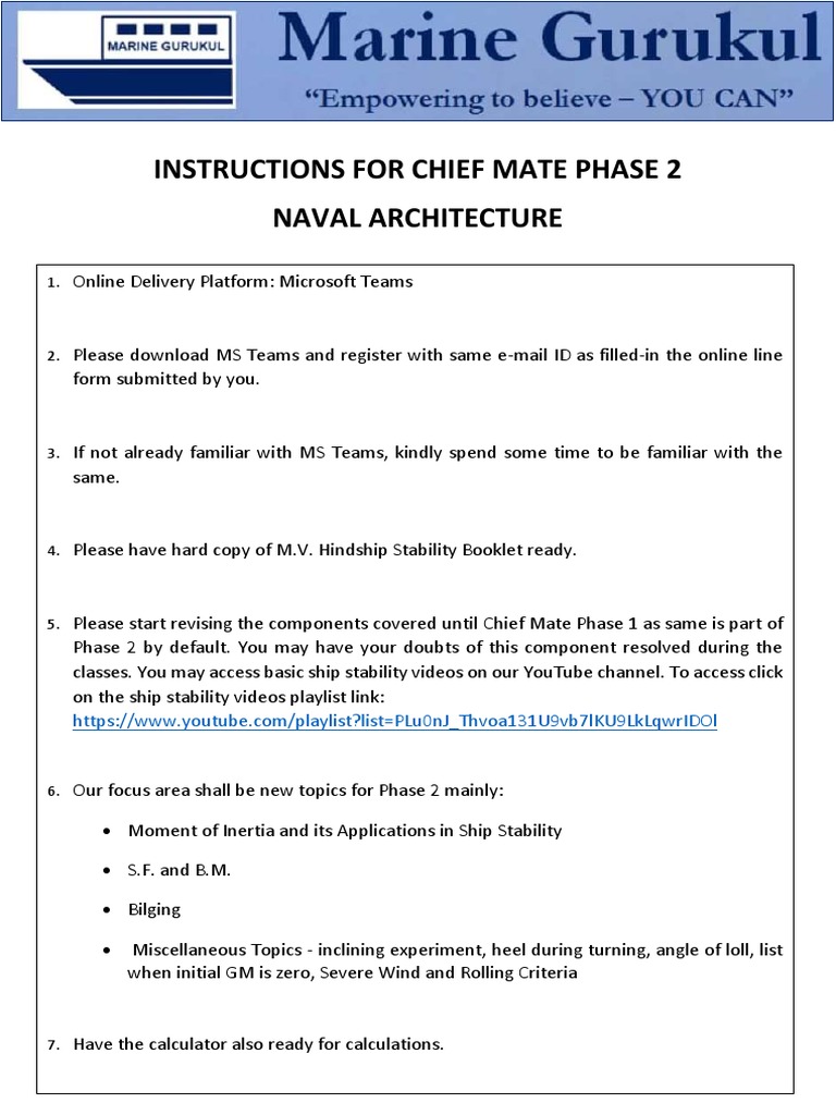 Naval Architecture Instructions - Phase 2 | PDF