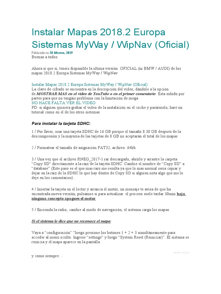 Guía Instalación Mapas MyWay 2018.2 | PDF | Juegos y actividades