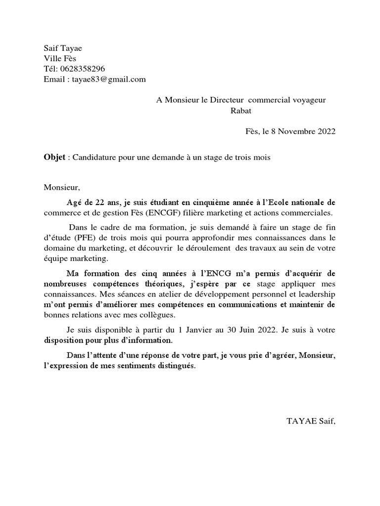 Lettre de Motivation Oncf | PDF