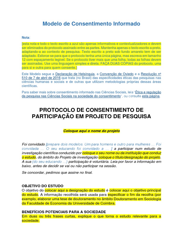 Modelo De Consentimento Informado Pdf Science Dados