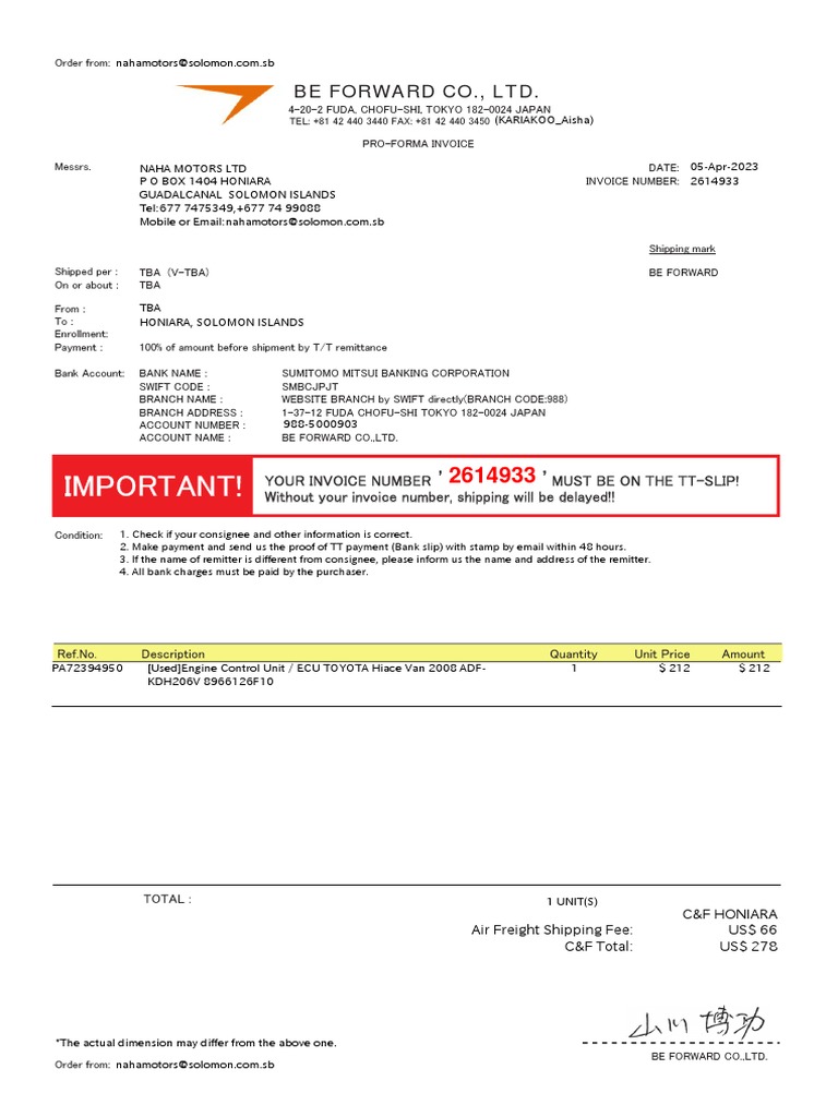 Proforma Invoice and Purchase Agreement No.2614933-183205 | PDF ...