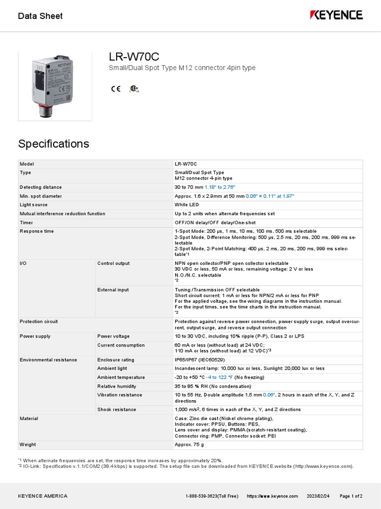 Color Mark Sensor LR-W70C - Keynce | Download Free PDF | Bipolar ...