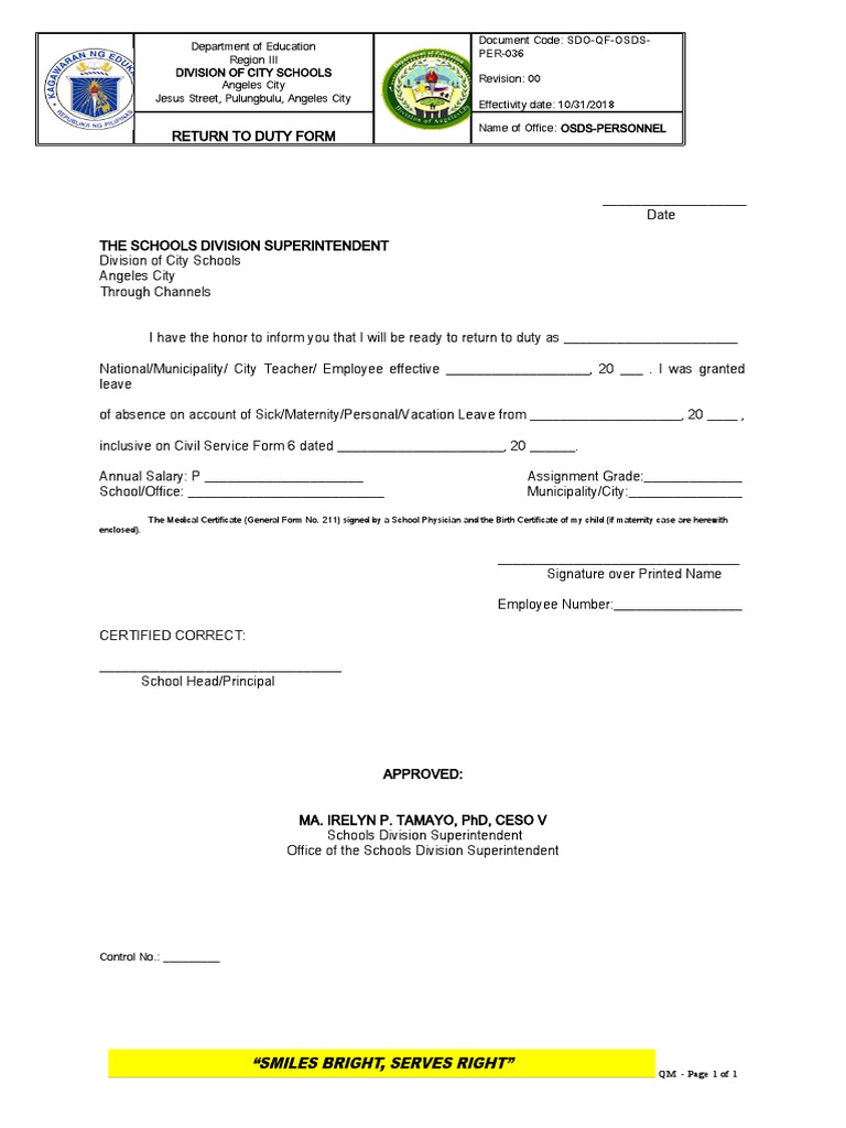 Return To Duty Form-1 | PDF | Government