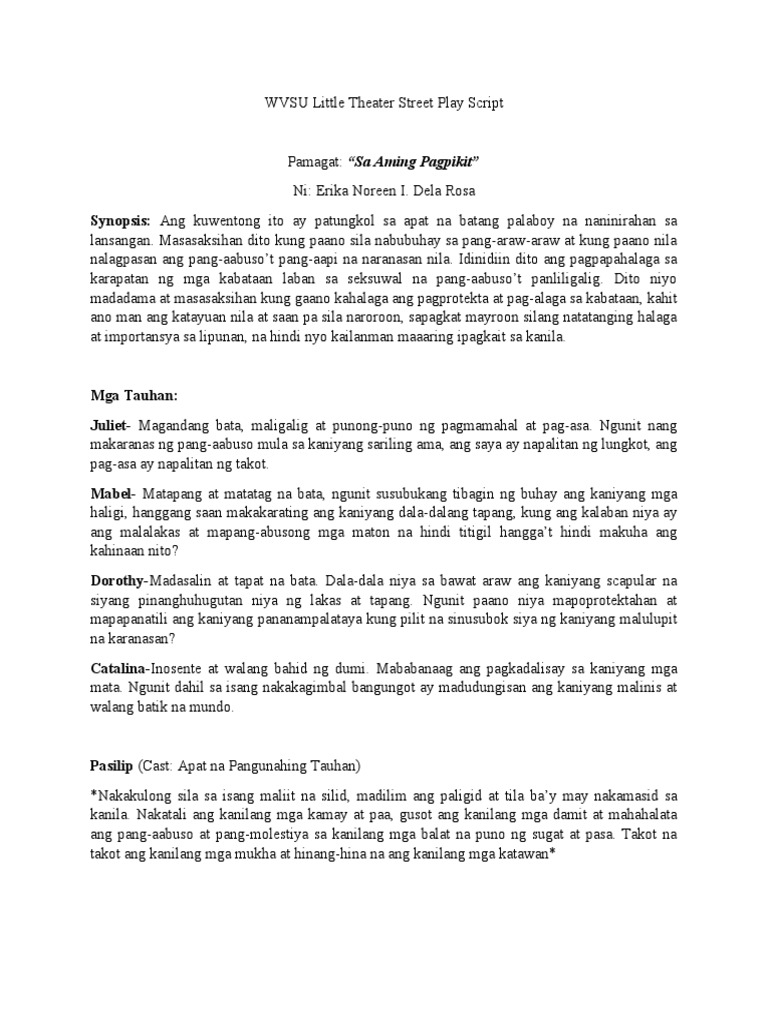 Sa Aming Pagpikit - Little Theater Street Play Script - Erika Dela Rosa ...