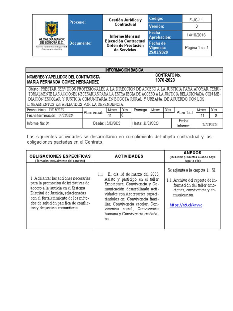 Informe Mensual de Ejecución Contractual Mafe | PDF | Mediación | Justicia