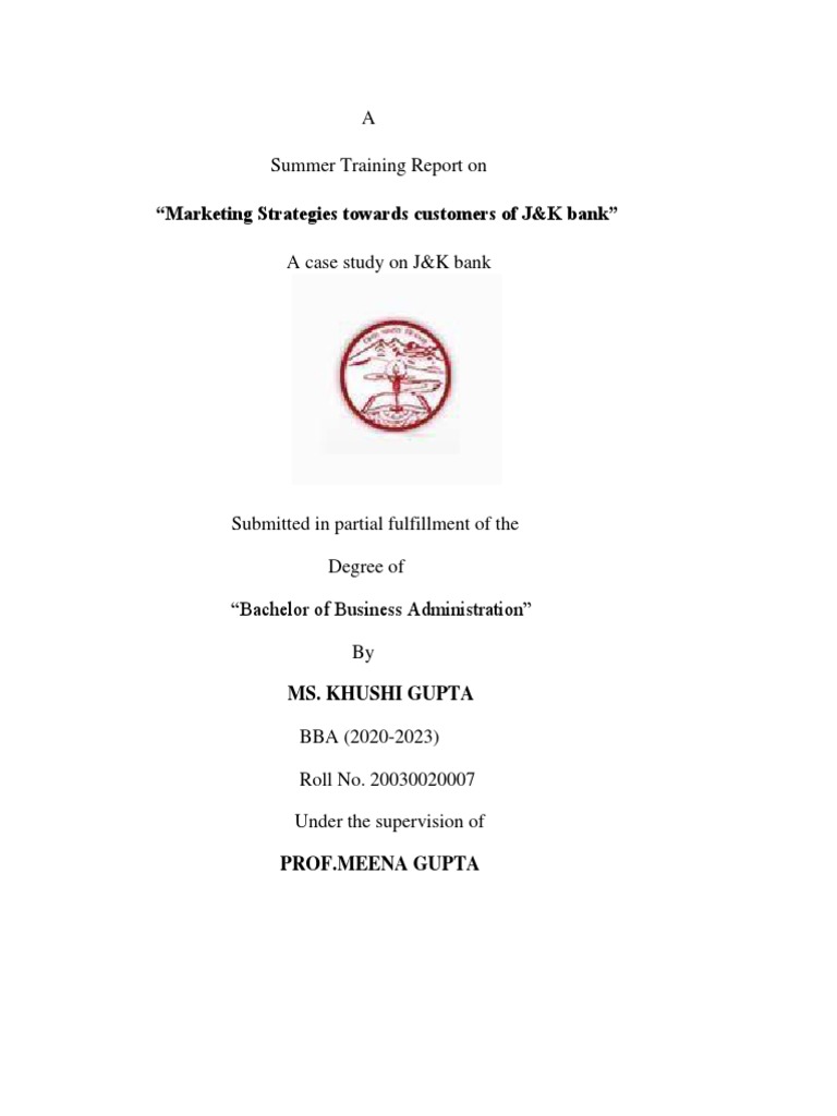 Main File - A Study of Marketing Strategies For Consumer Satisfaction in JK Bank | PDF