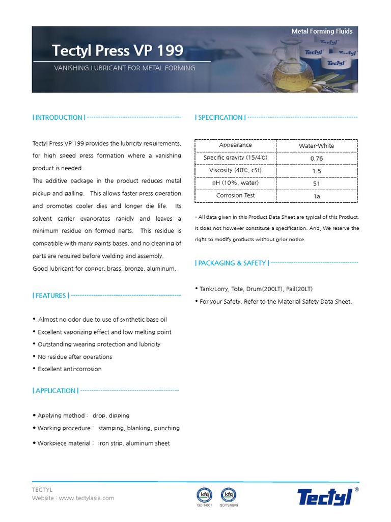 Metal Forming Fluid Tectyl Press VP 199 | PDF