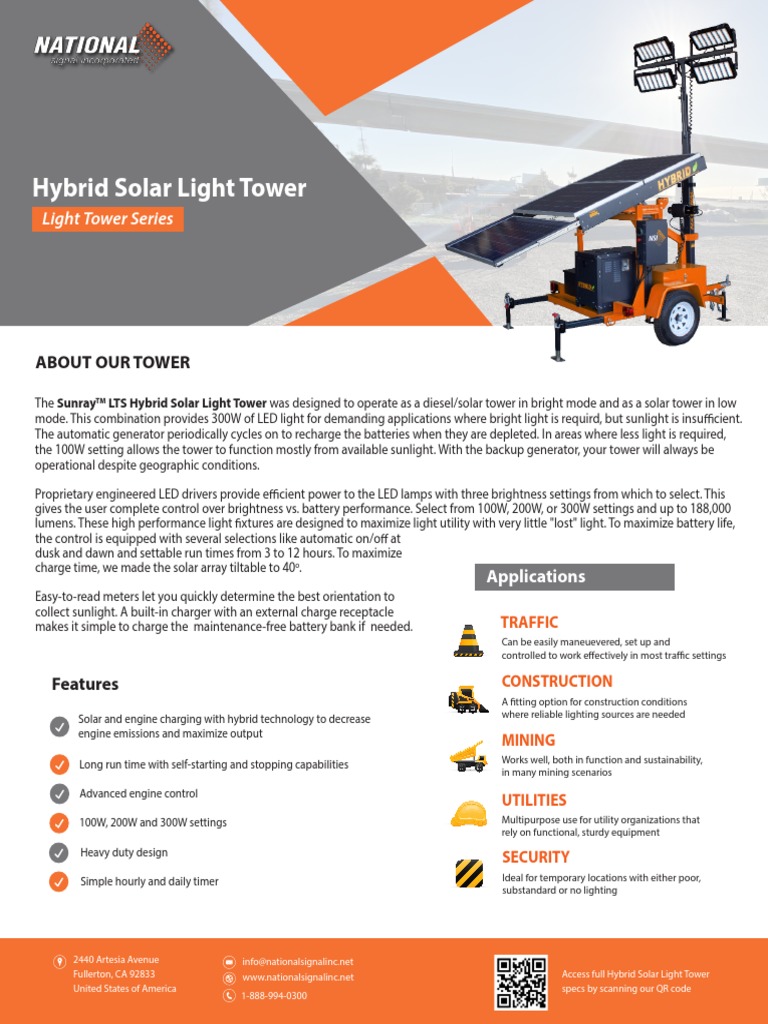 Sunray Hybrid Light Tower Product Information | PDF | Light Emitting ...
