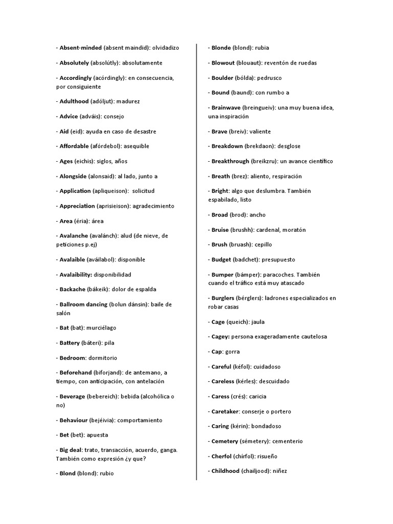 Vocabulario Nivel Avanzado Ingles | PDF