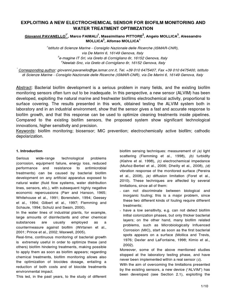 Exploiting A New Electrochemical Sensor For Biofilm Monitoring and ...