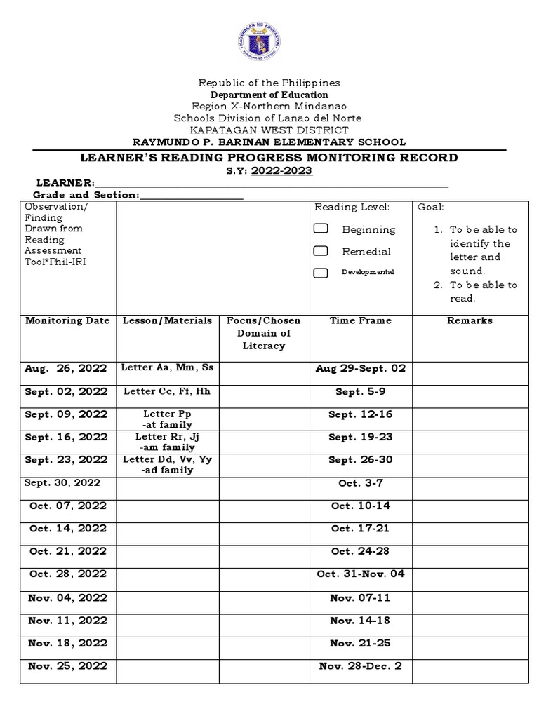 Learners Reading Monitoring Record | PDF | Learning Methods | Linguistics
