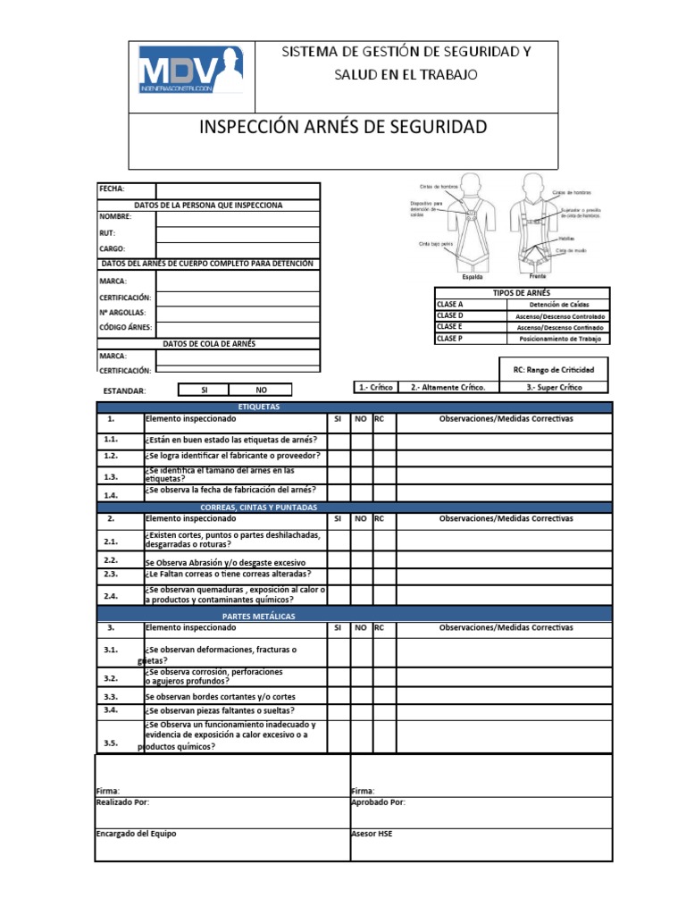 Check List Arnés de Seguridad | PDF | Materiales | Ciencias fisicas