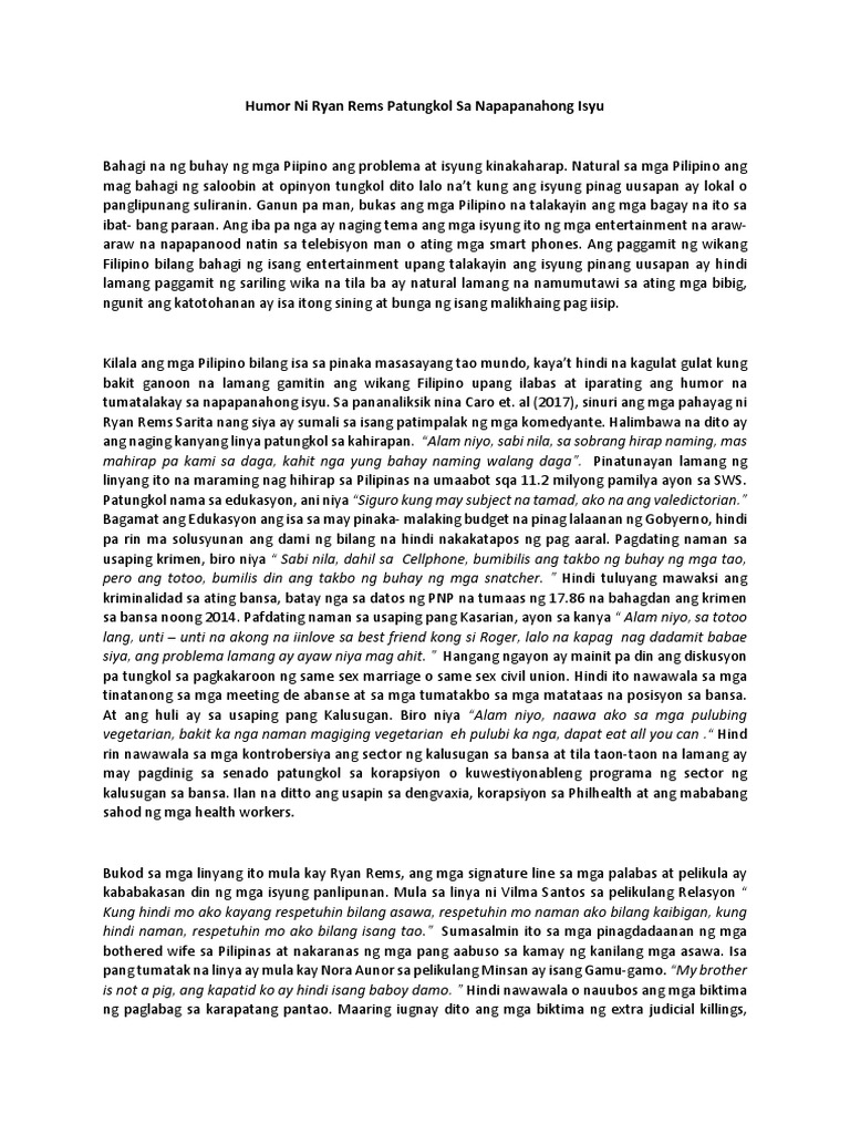 Humor Ni Ryan Rems Patungkol Sa Napapanahong Isyu | PDF