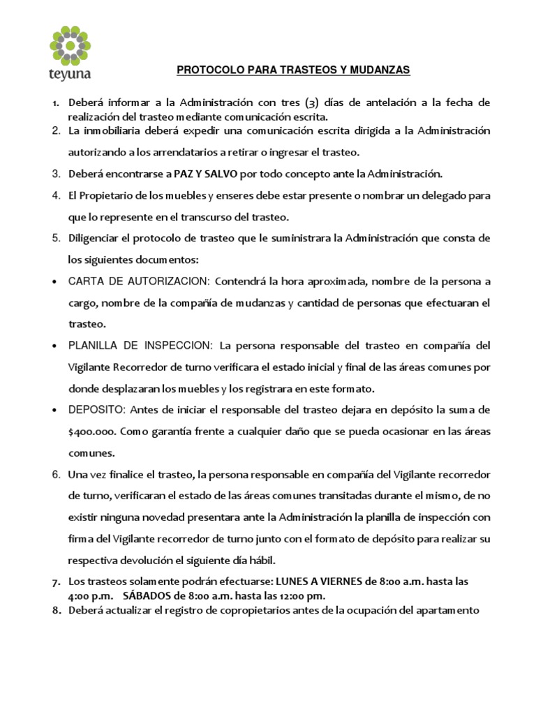 Protocolo Mudanza | PDF