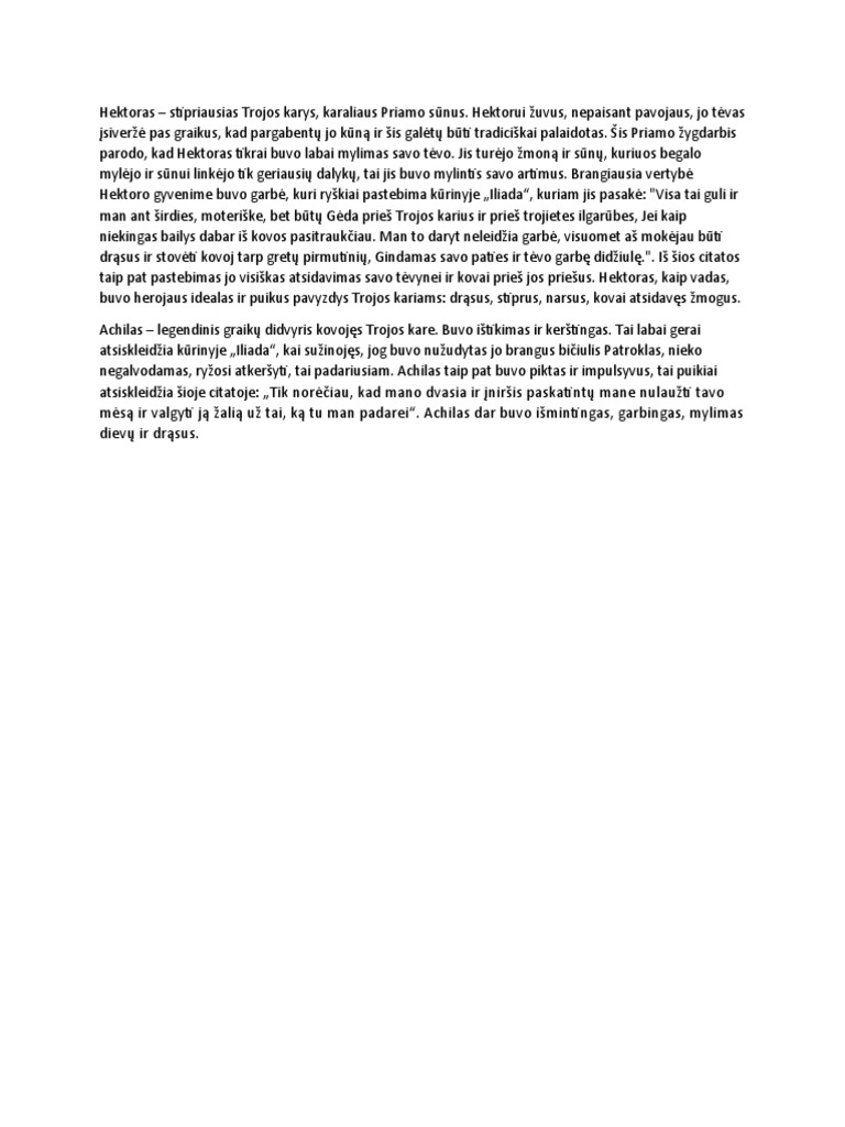 Hektoras Ir Achilas Charakteristikos | PDF