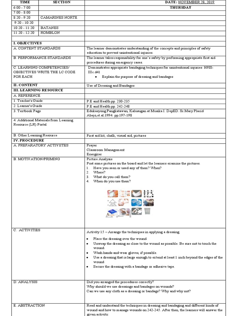 LESSON PLAN FOR HEALTH 3rd | PDF | Learning | Wound