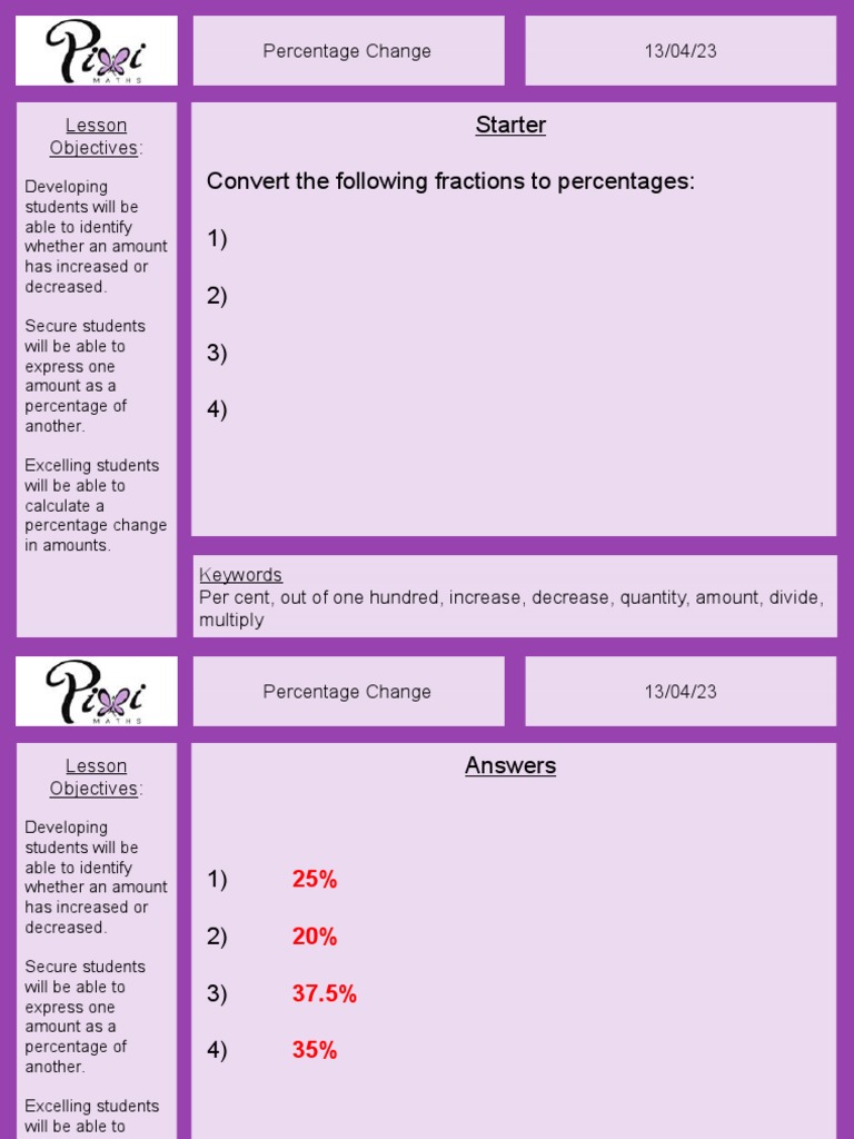 Percentage Change PixiPPt | PDF | Percentage | Mathematics