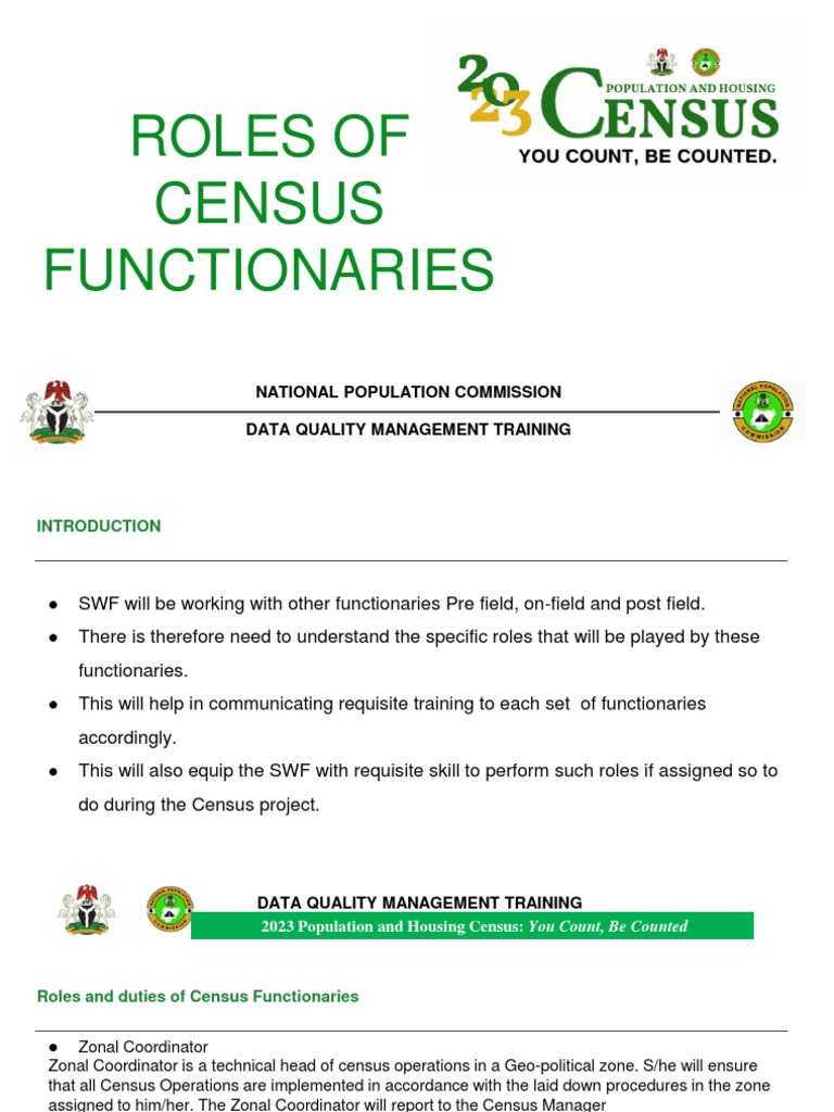 Roles of Census Functionaries: National Population Commission Data ...
