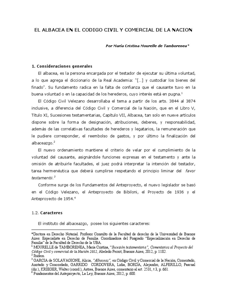 El Albacea en El Codigo Civil y Comercial de La Nacion | PDF | Herencia ...