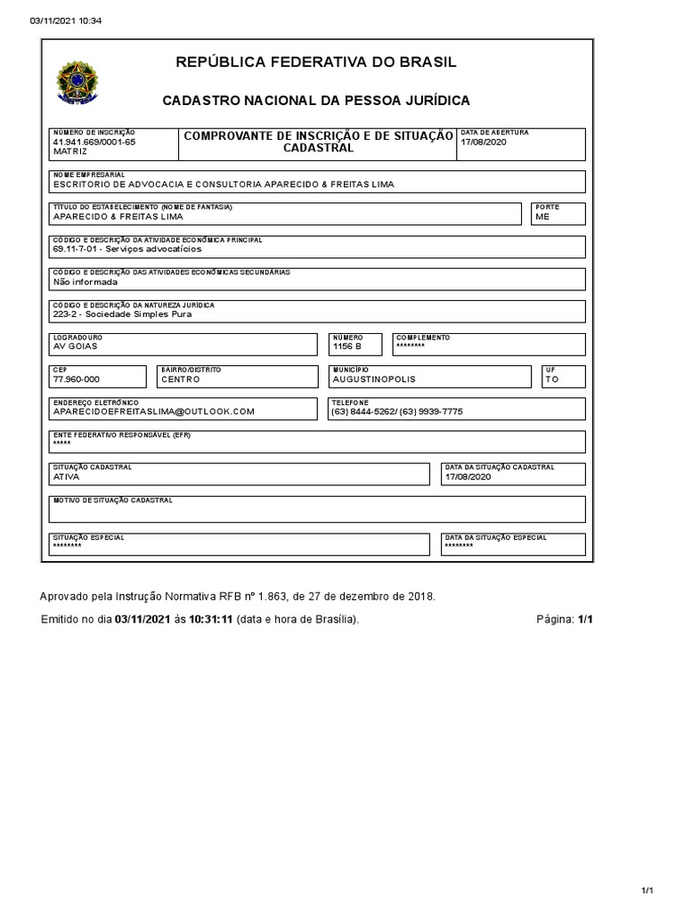 Comprovante de CNPJ | PDF | Governo | Brasil