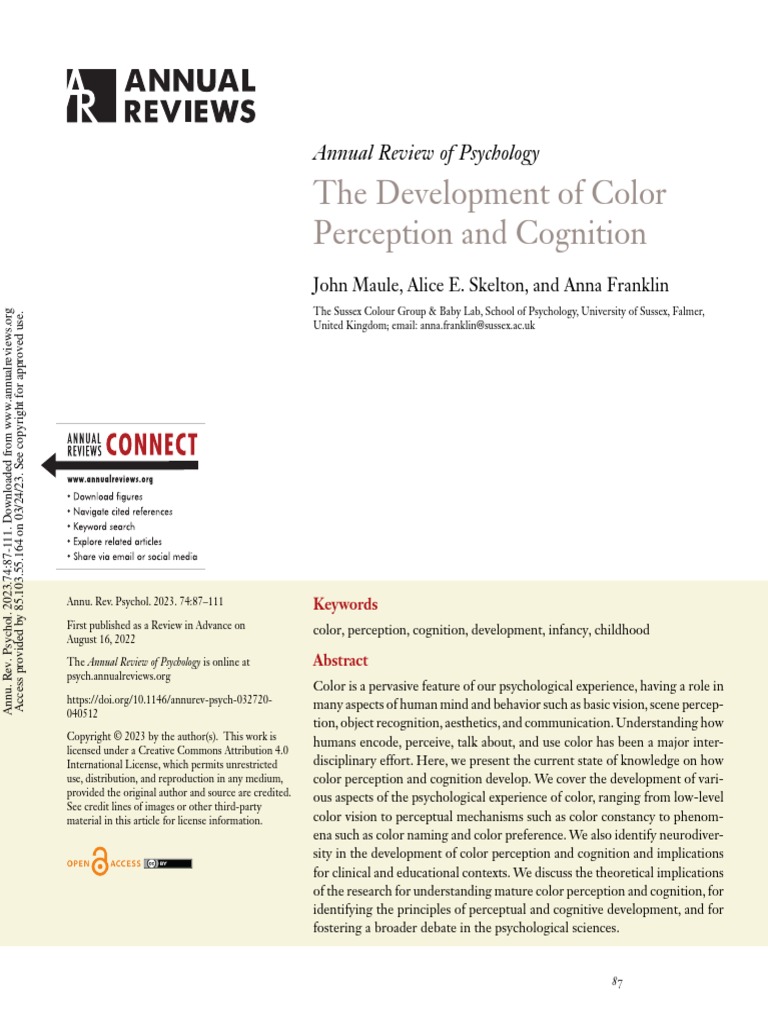 The Development of Color Perception and Cognition: Annual Review of ...