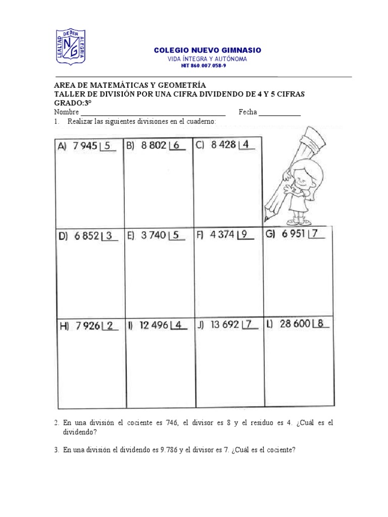 Matematica De Dividendos División Con Dividendo De Dos Dígitos