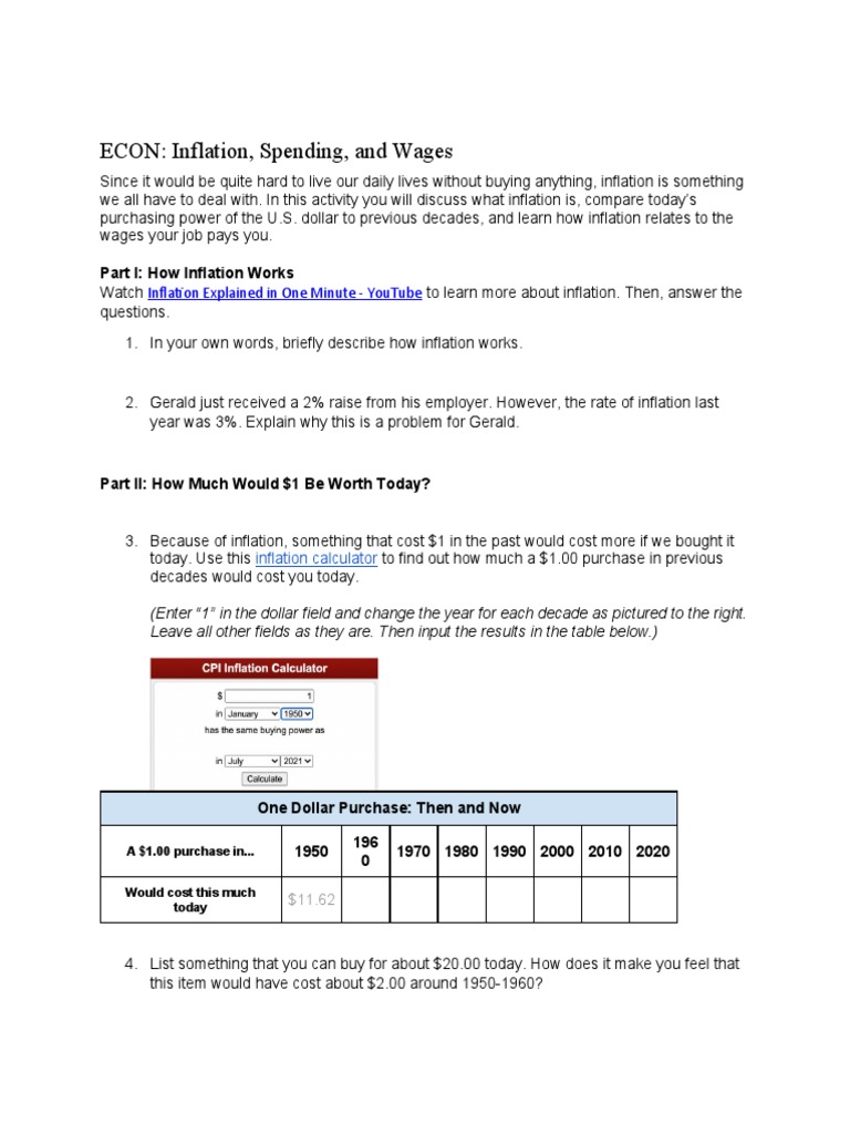 ECON Inflation, Spending, and Wages | PDF | Inflation | Salary