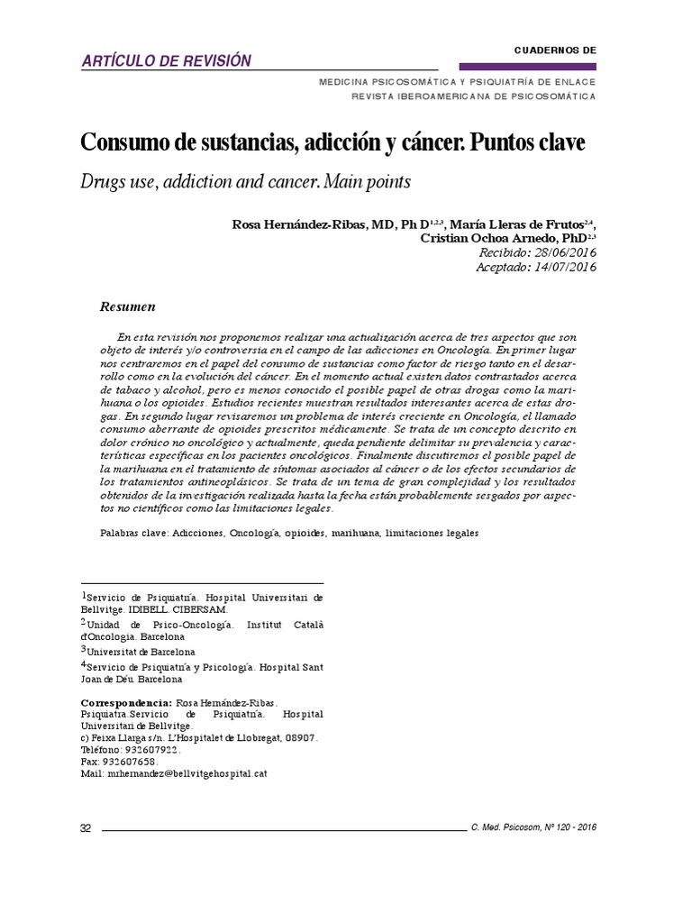 Consumo de Sustancias, Adicción y Cáncer. Puntos Clave: Drugs Use ...