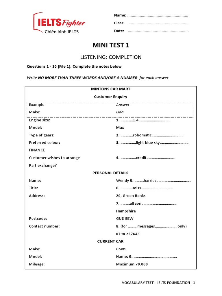 Mini Test 1 | PDF | Communication