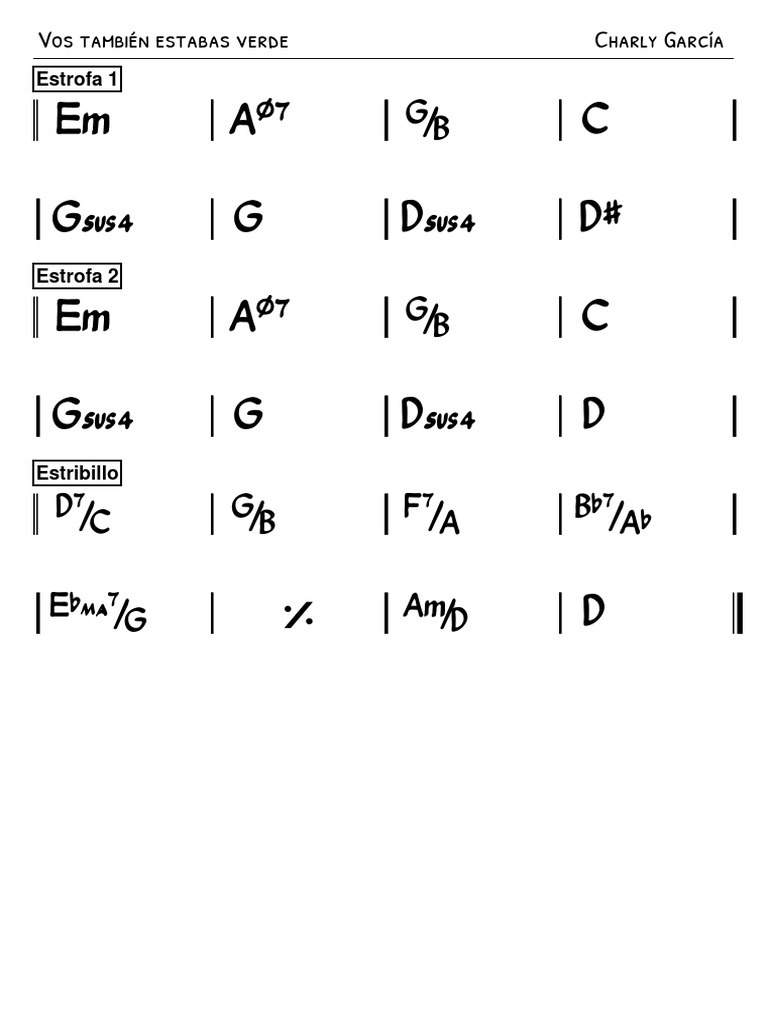 Vos Tambien Estabas Verde Charly Garcia Chart | PDF