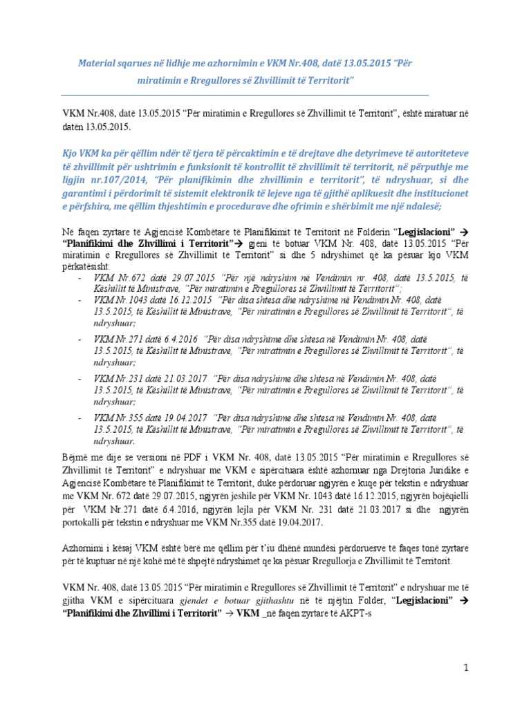 408 - Rregullore e Zhvillimit Te Territorit E VJETER | PDF