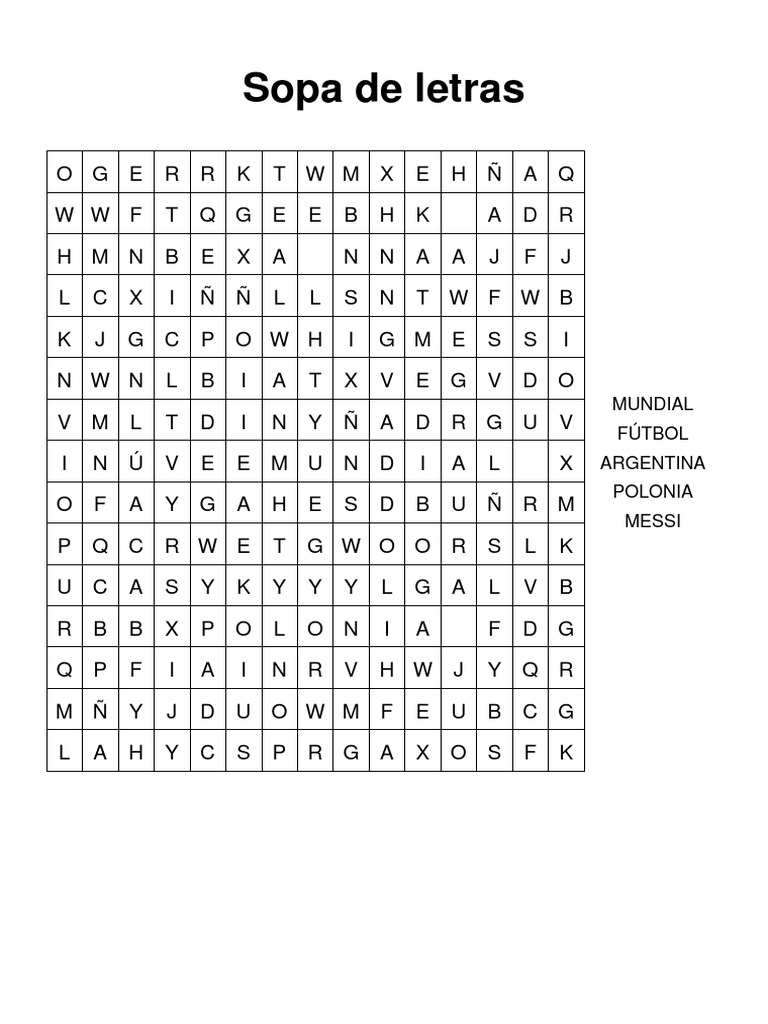 Sopa de Letras: Mundial Fútbol Argentina Polonia Messi | PDF