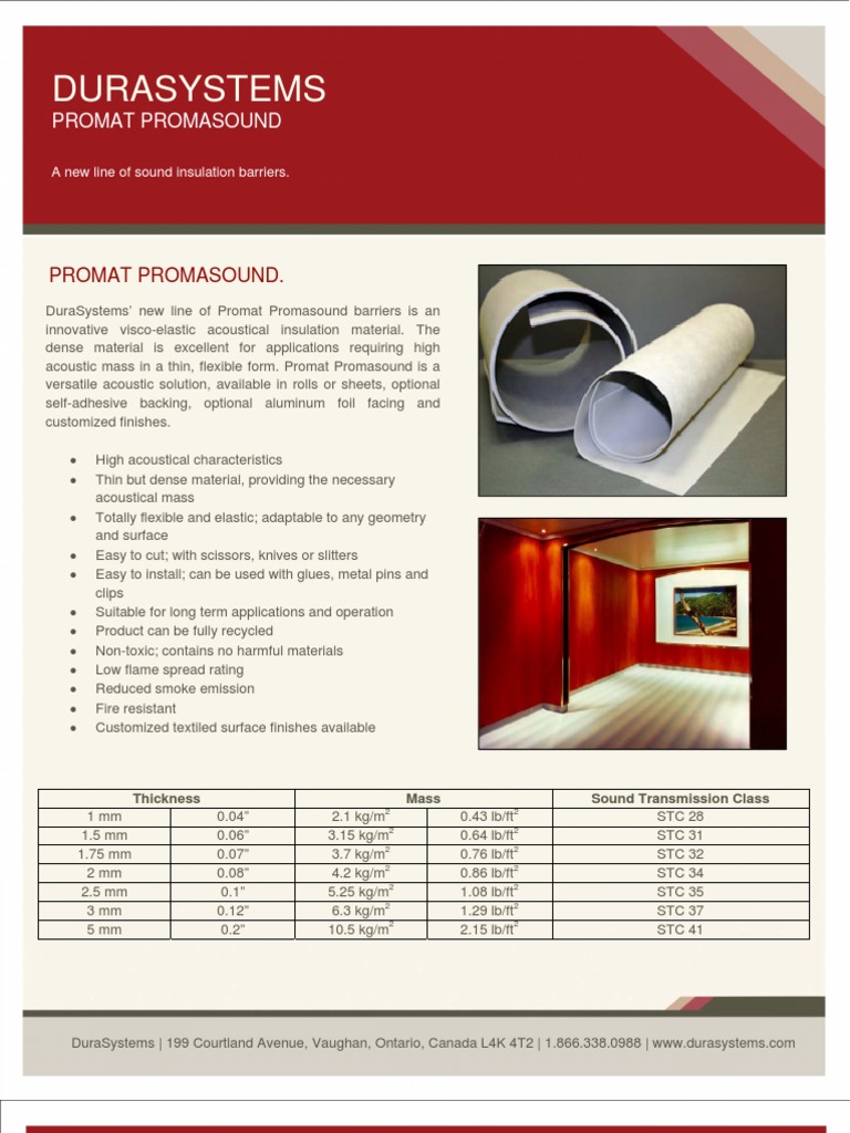 DuraSystems - Promat Promasound Acoustical Brochure | PDF | Acoustics ...