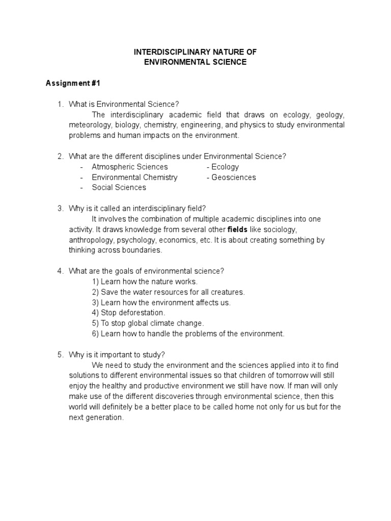 Interdisciplinary Nature of Environmental Science Assignment #1 | PDF | Environmental Science ...