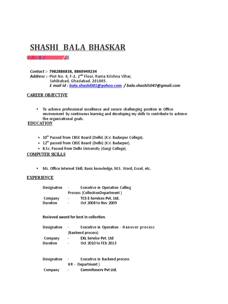 Shashi Bala CV - Office 1 | PDF