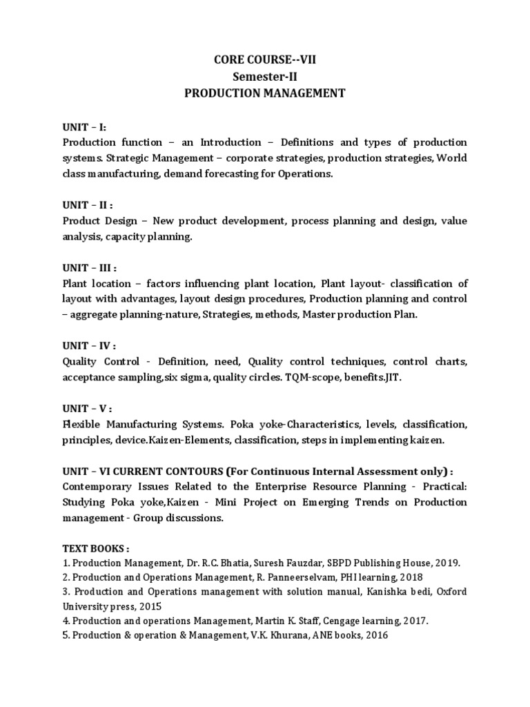 Production Management Course Overview | PDF | Business