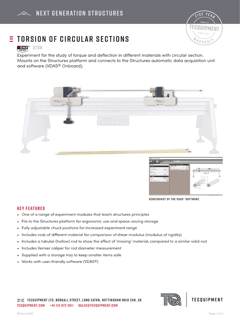 STS6 Torsion of Circular Sections Datasheet | PDF | Simulation | Torque