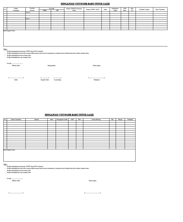 Form Pengajuan Cust Baru | PDF
