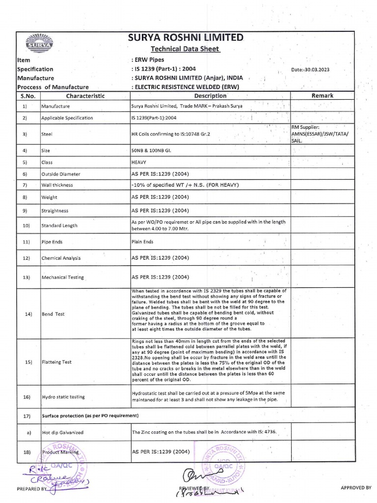 TDS - Is 1239 X Heavy | PDF